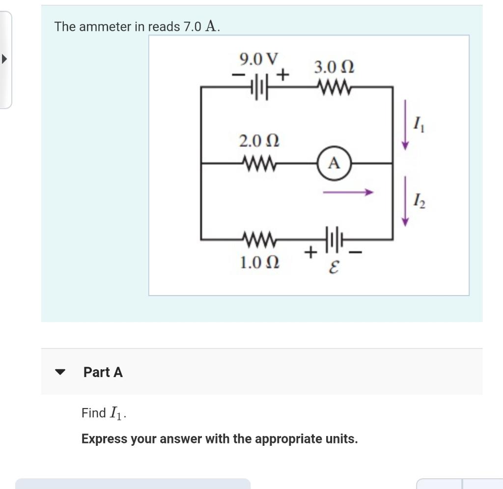 Solved The ammeter in reads 7.0 A. 9.0 V 一十 3.0 12 w 1 2.0 | Chegg.com