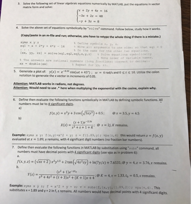 Solved Solve the following set of linear algebraic equations | Chegg.com