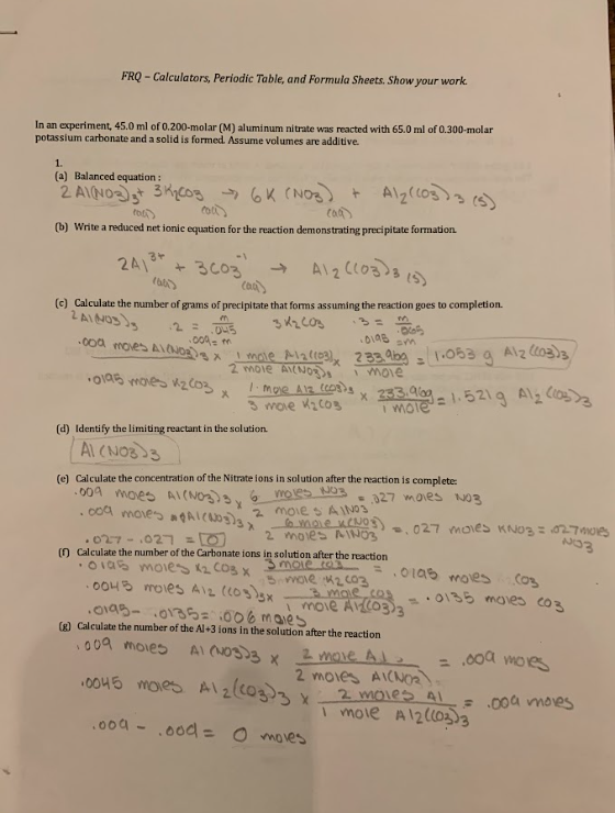 Solved FRQ - Calculators, Periodic Table, and Formula | Chegg.com