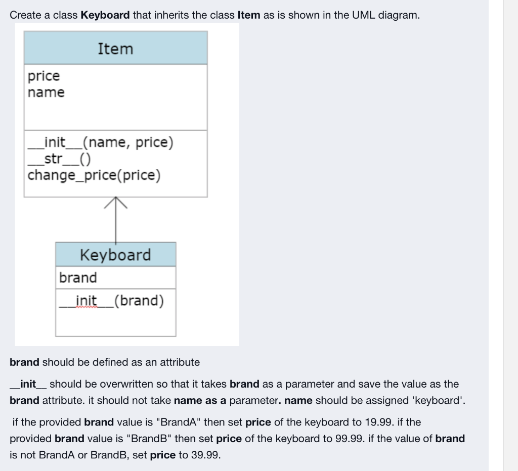 Solved Create a class Keyboard that inherits the class Item | Chegg.com
