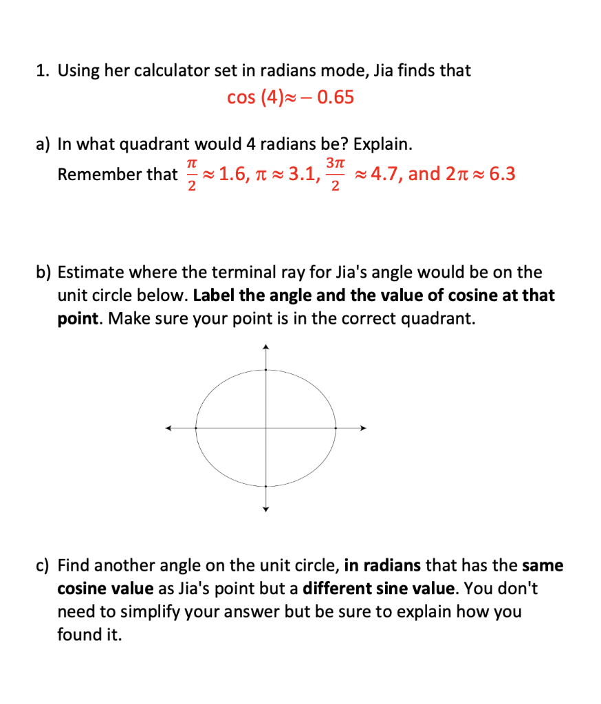 Solved 1. Using her calculator set in radians mode, Jia | Chegg.com
