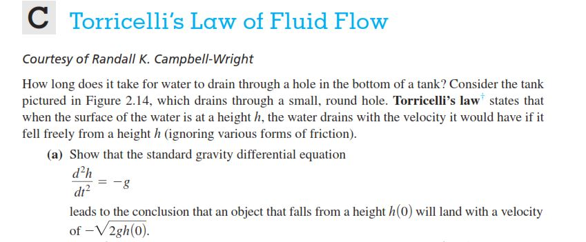 Solved C Torricelli's Law of Fluid Flow Courtesy of Randall | Chegg.com