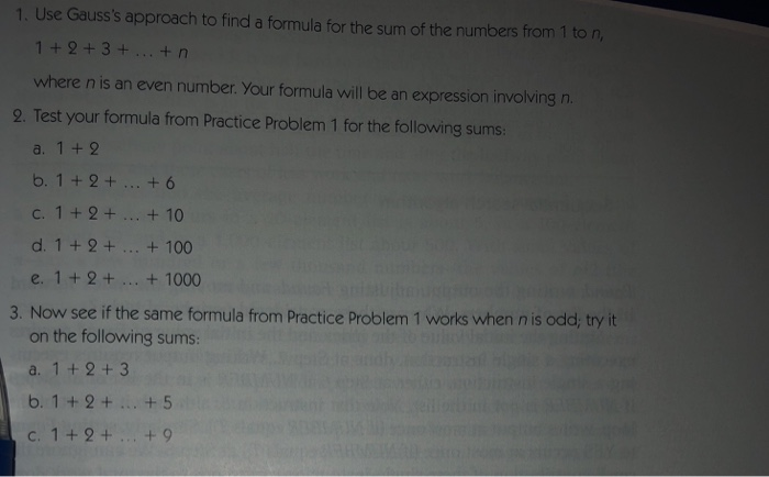 Solved 1. Use Gauss's approach to find a formula for the sum | Chegg.com