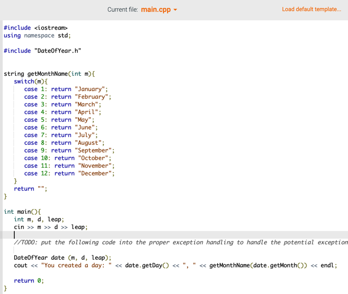 Solved DateOfYear.h Declare two exception classes: • | Chegg.com