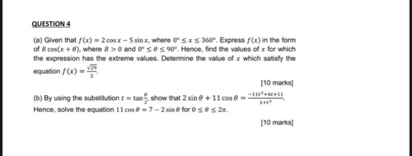 Solved (a) Given that f(x)=2cosx−5sinx, where 0∘≤x≤360∘. | Chegg.com