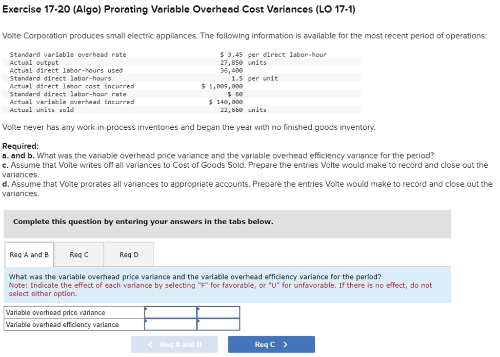 Solved Exercise 17-20 (Algo) Prorating Variable Overhead | Chegg.com