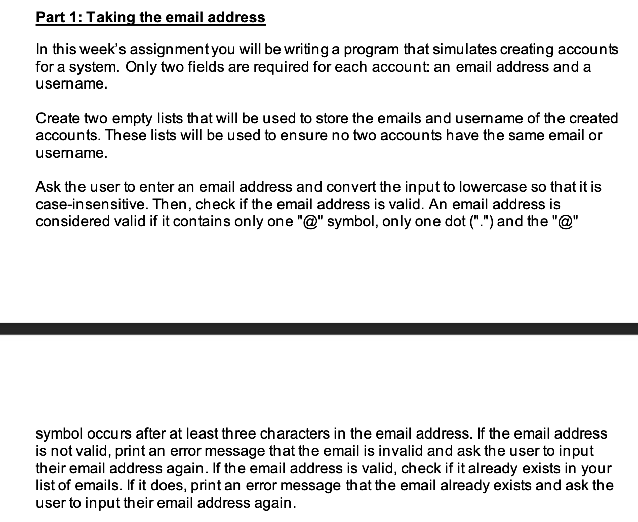 Solved Part 1: Taking the email addressIn this week's | Chegg.com