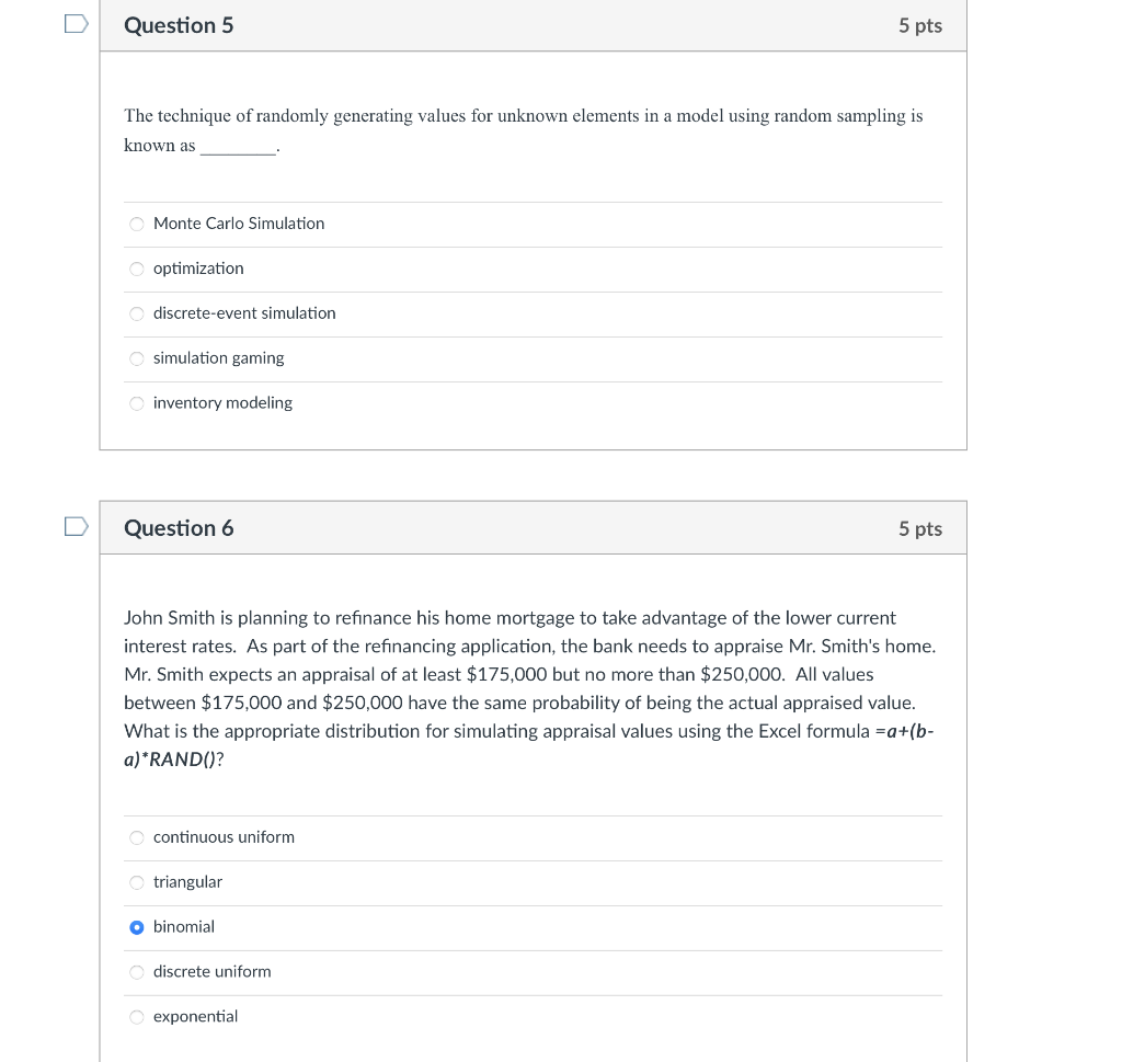 Solved Question 5 5 pts The technique of randomly generating | Chegg.com