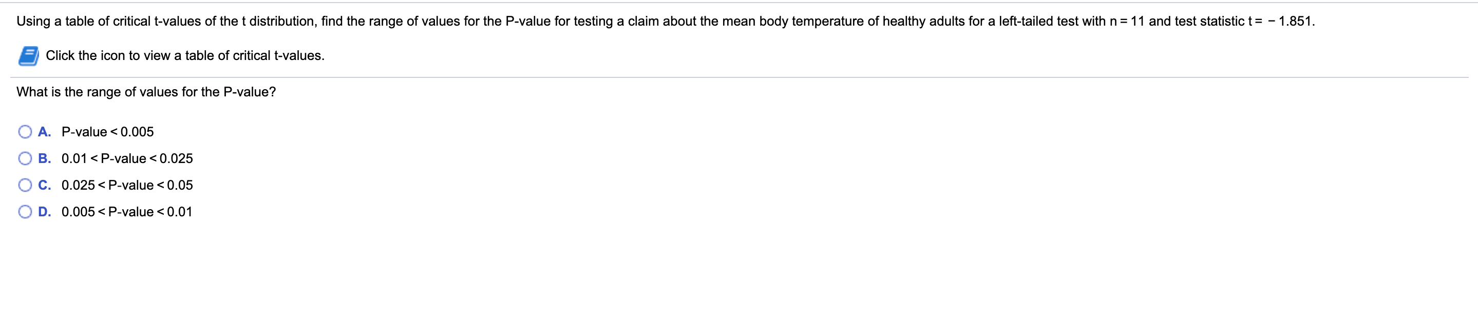 Solved Using a table of critical t-values of the t | Chegg.com
