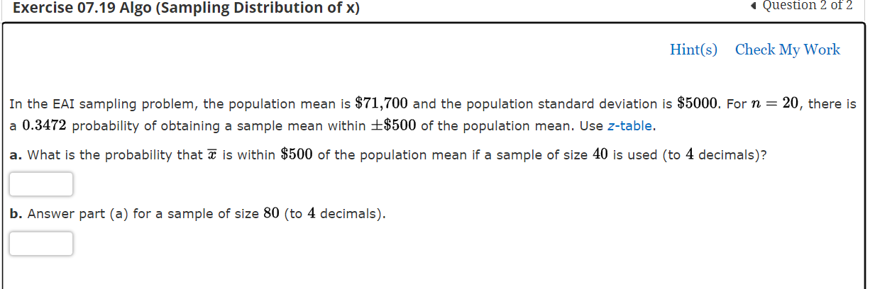 Solved In the EAI sampling problem, the population mean is | Chegg.com