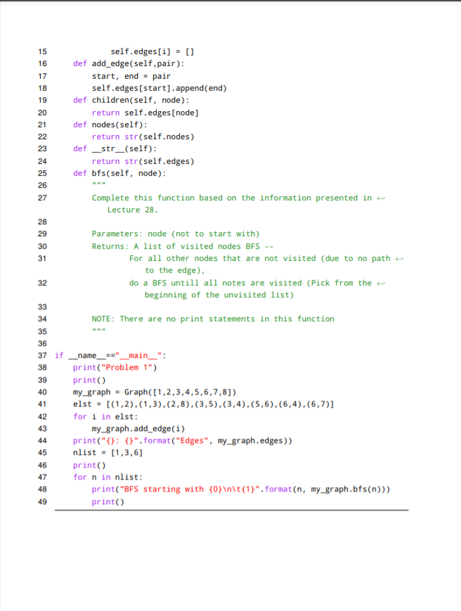 Solved Problem 1: BFS For the following problem, we'll be | Chegg.com