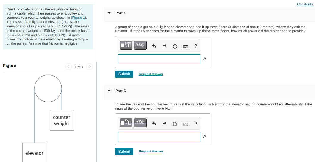 Solved One kind of elevator has the elevator car hanging | Chegg.com