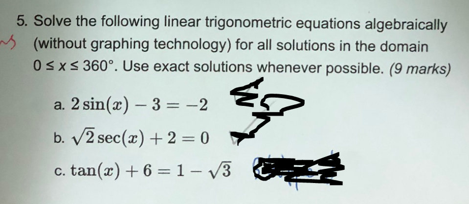 Solved 5 Solve The Following Linear Trigonometric Equations