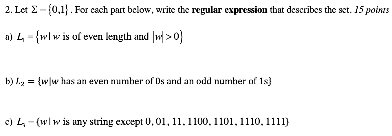 Solved 2. Let & = {0,1}. For each part below, write the | Chegg.com