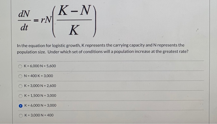 Solved rN dt In the equation for logistic growth, K | Chegg.com