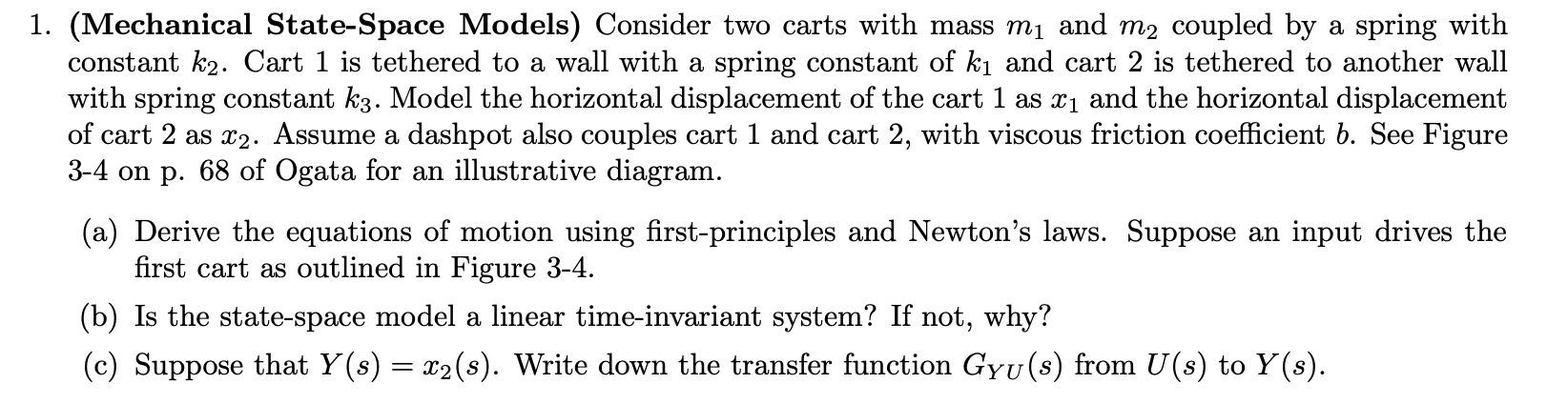 Solved 1. (Mechanical State-Space Models) Consider two carts | Chegg.com