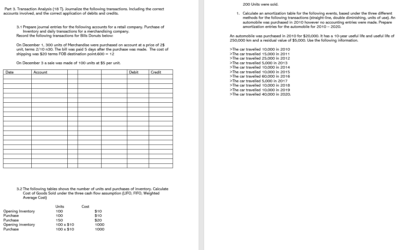 Solved Part 3. Transaction Analysis (18 T). Journalize the | Chegg.com