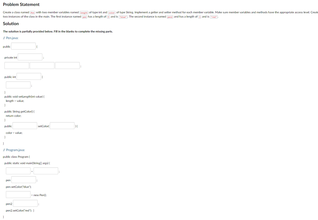 Solved For JAVA and we need to fill in the blanks to follow | Chegg.com