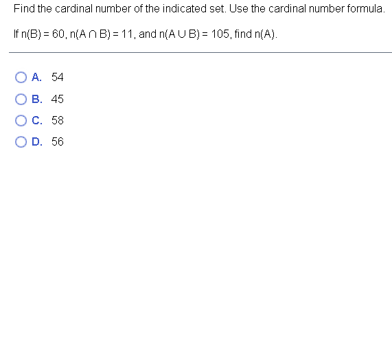Solved Find the cardinal number of the indicated set. Use | Chegg.com