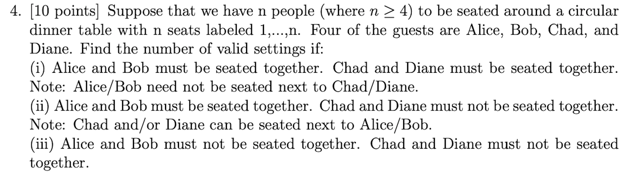 Solved 4. [10 points] Suppose that we have n people (where n | Chegg.com