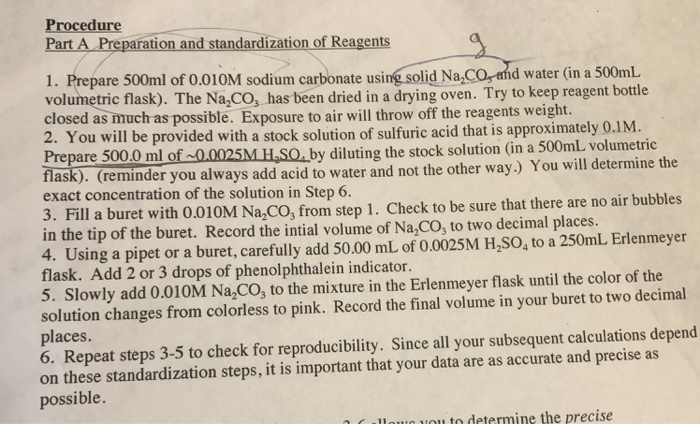 Solved Preparation and standardization of Reagents Prepare | Chegg.com