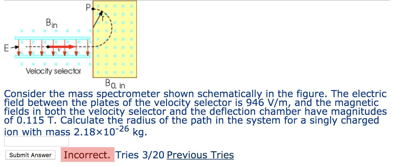 Solved P Bin E x Velocity selector Bo, in Consider the mass | Chegg.com