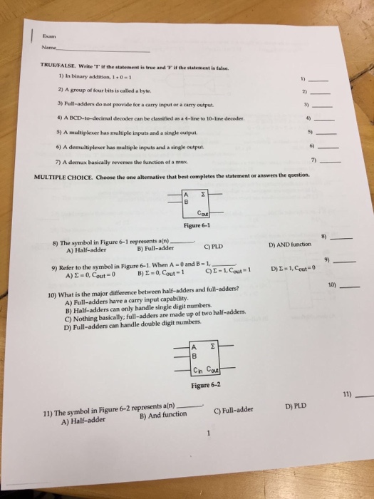 Solved TRUEFALSE. Write T if the statement is true and if | Chegg.com