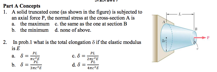 Solved Part A Concepts 1. A solid truncated cone (as shown | Chegg.com