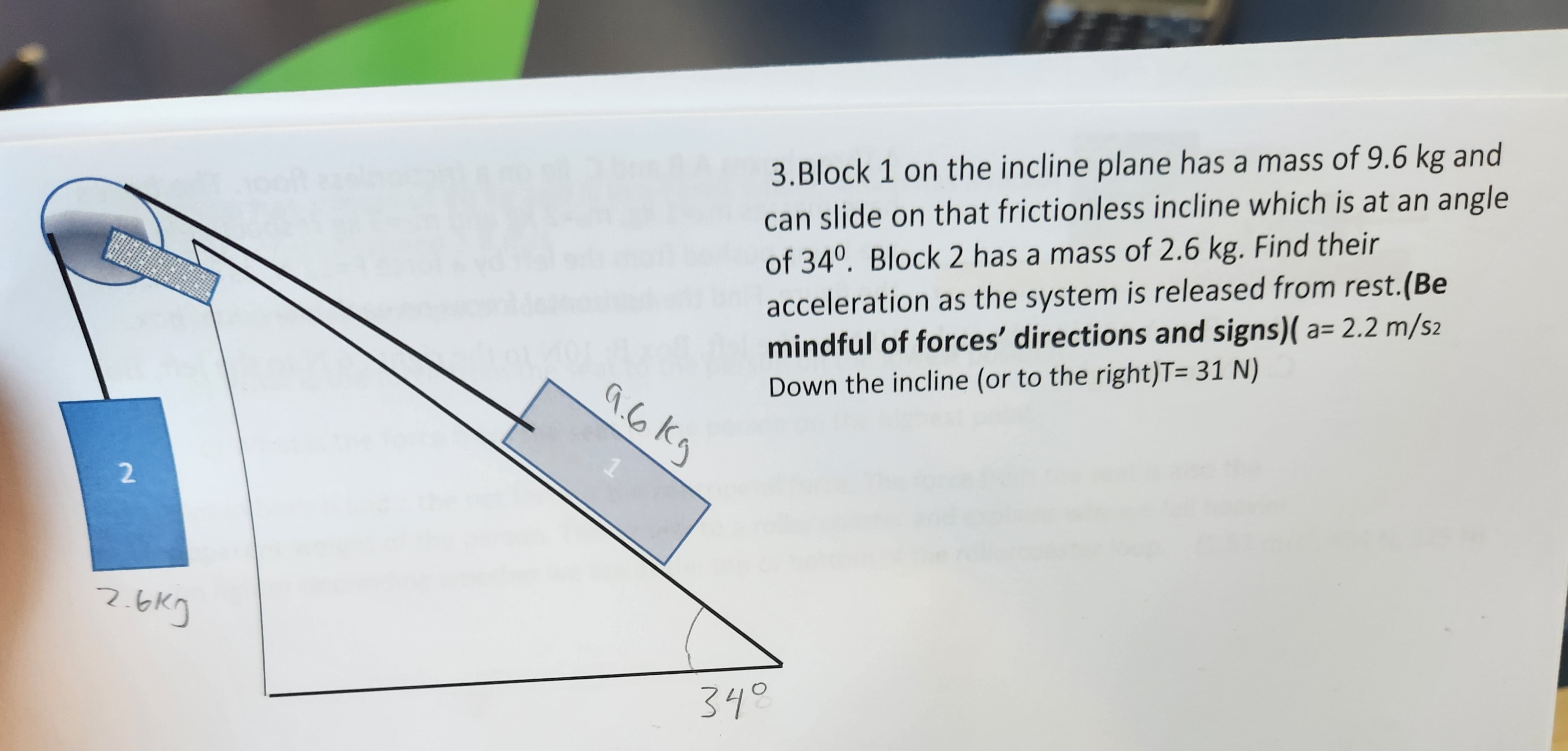 Solved lock 1 on the incline plane has a mass of 9.6 kg and | Chegg.com