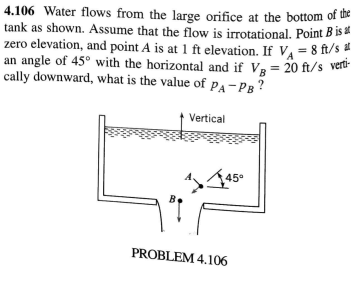 Solved 4.106 Water flows from the large orifice at the | Chegg.com