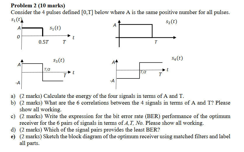 Solved Problem 2 (10 marks) Consider the 4 pulses defined | Chegg.com