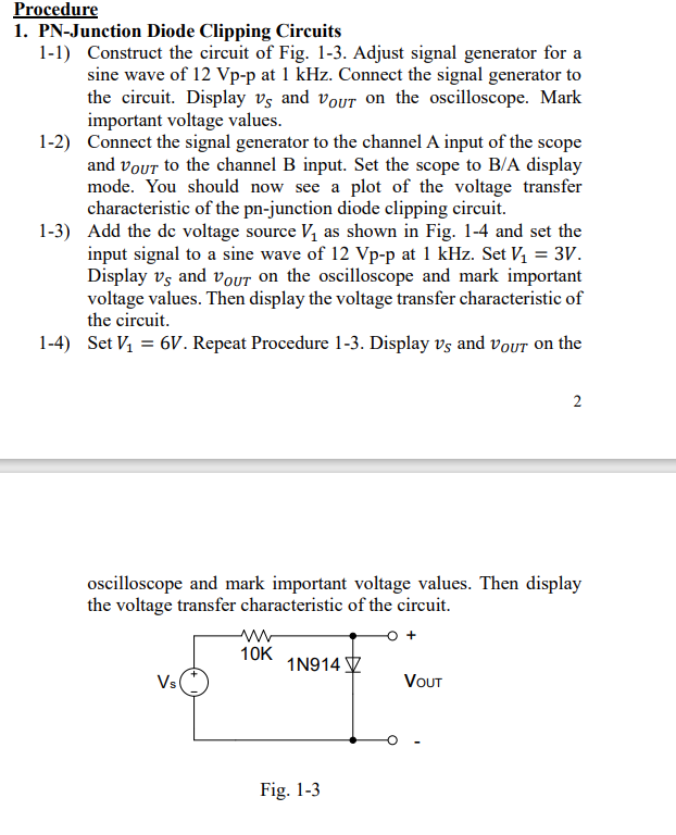 Procedure 1. PN-Junction Diode Clipping Circuits 1-1) | Chegg.com