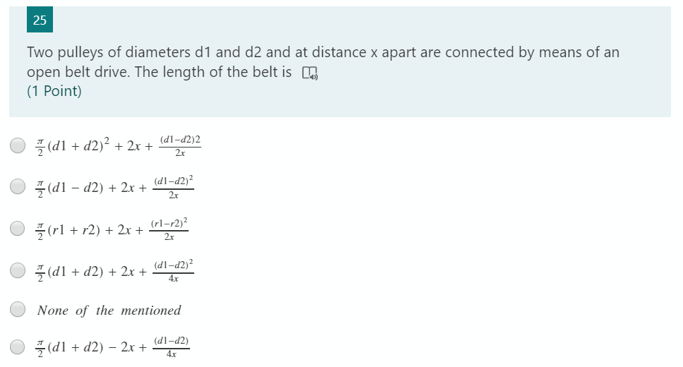 Solved 25 Two pulleys of diameters d1 and d2 and at distance | Chegg.com