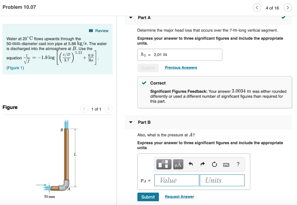 Solved Determine the major head loss that occurs over the | Chegg.com