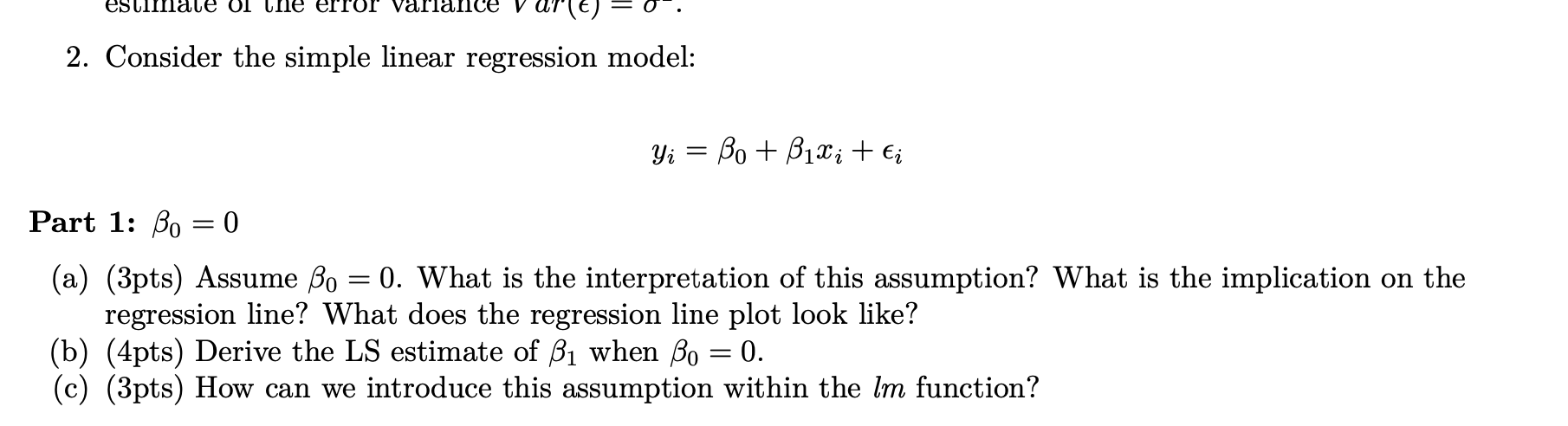 2. Consider the simple linear regression model: | Chegg.com