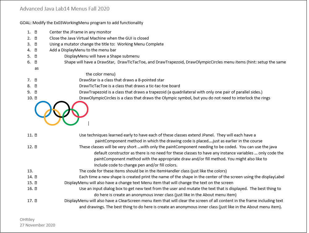 Solved Advanced Java Lab14 Menus Fall 2020 2. GOAL: Modify | Chegg.com