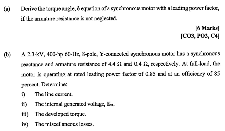 Solved Derive the torque angle, & equation of a synchronous | Chegg.com