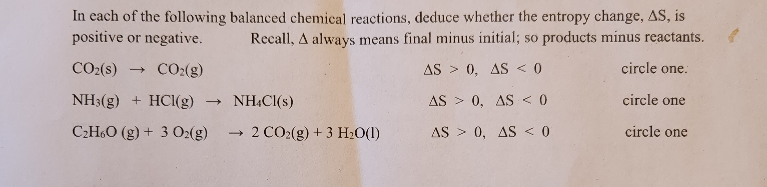 Solved In each of the following balanced chemical reactions, | Chegg.com