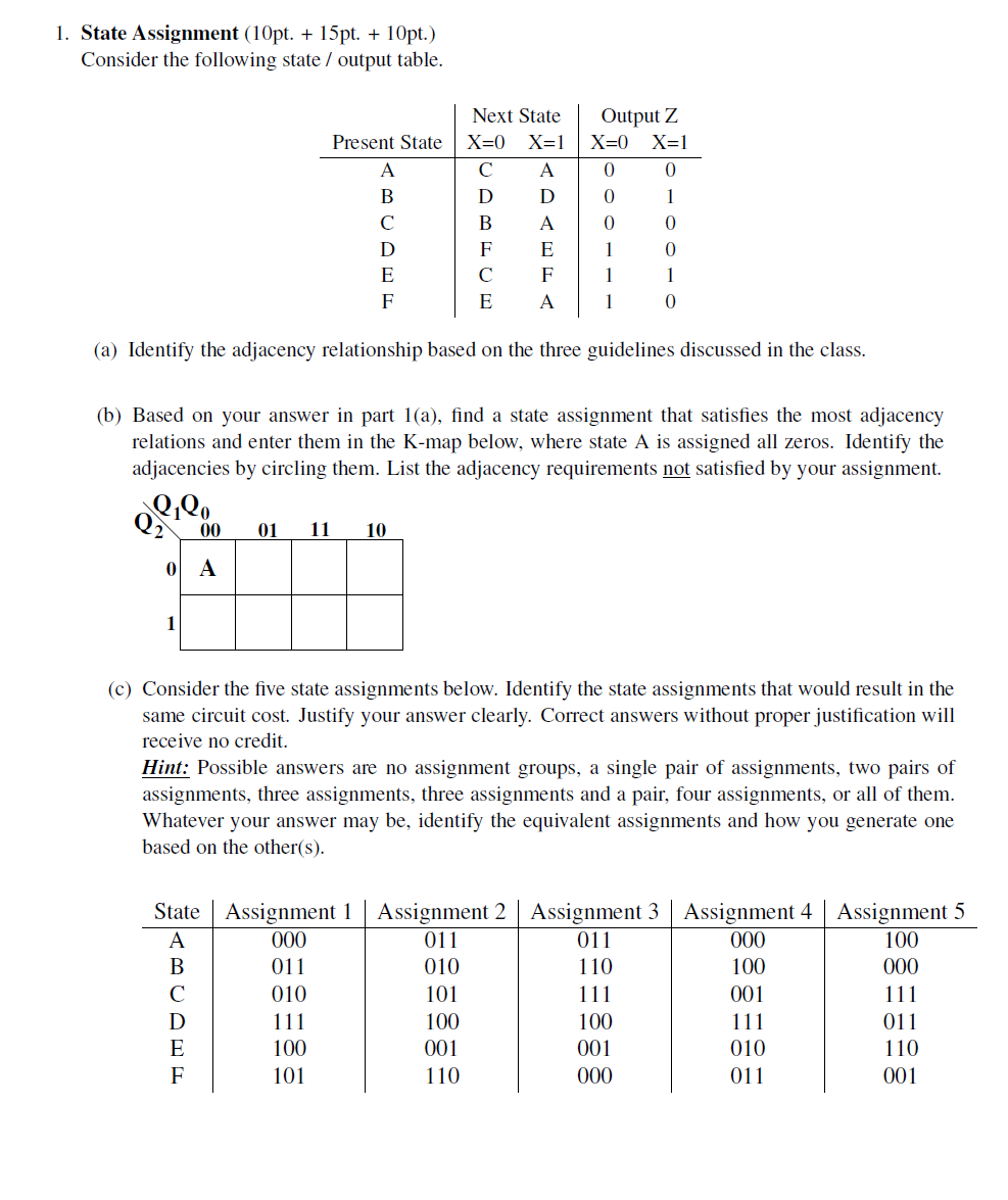 State Assignment (10pt. + 15pt. + 10pt.) Consider the | Chegg.com