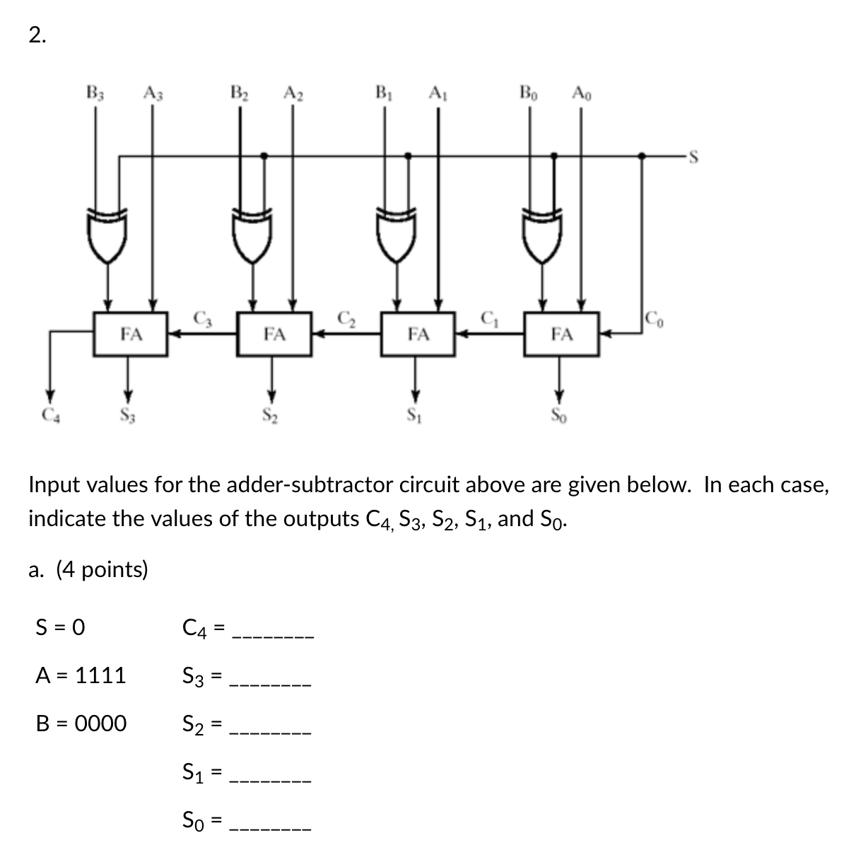 Solved Input values for the adder-subtractor circuit above | Chegg.com