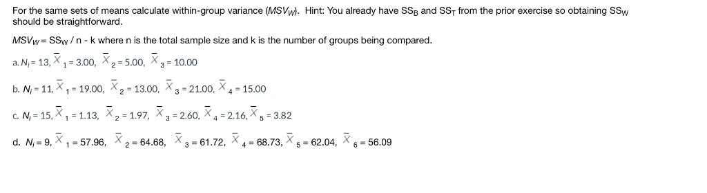 For each of the following, calculate between-group | Chegg.com
