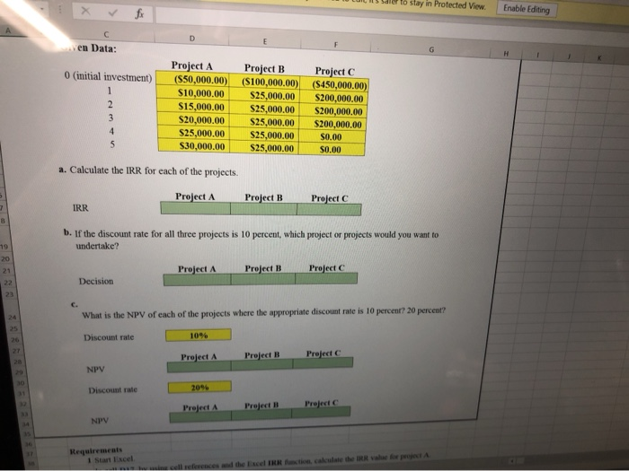 Solved In Protected View Enable Editing C D Given Data: F G | Chegg.com