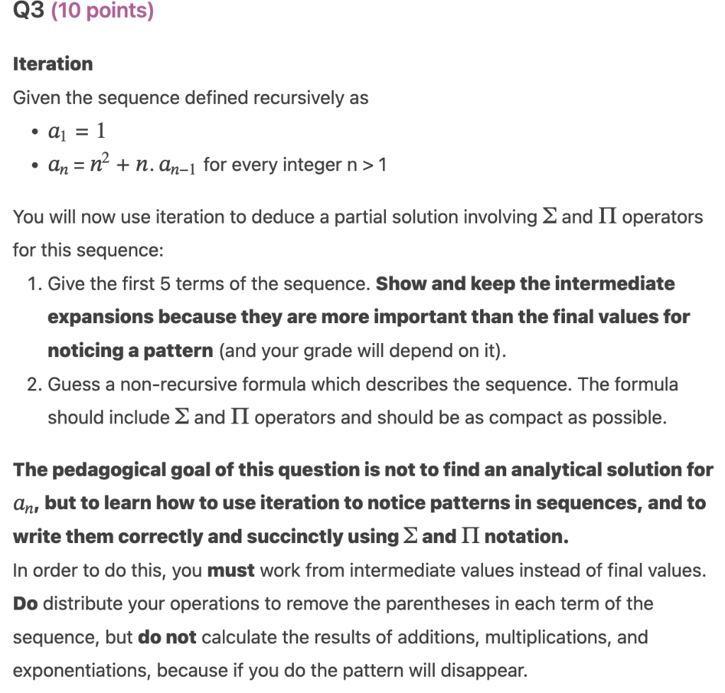 Solved - a1=1 - an=n2+n.an−1 for every integer n>1 You will | Chegg.com