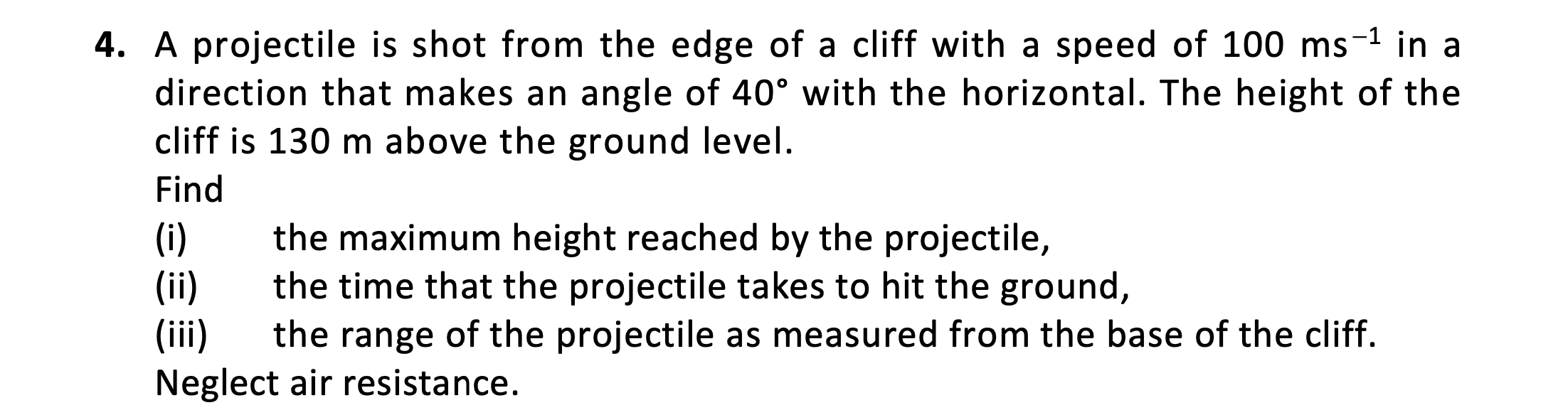 Solved A projectile is shot from the edge of a cliff with a | Chegg.com