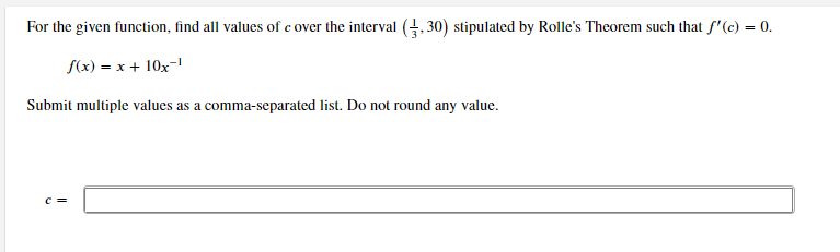 Solved For the given function, find all values of 𝑐c over | Chegg.com
