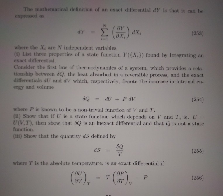 The mathematical definition of an exact differential | Chegg.com