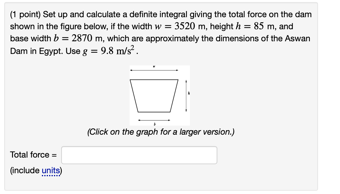 Solved (1 point) Set up and calculate a definite integral | Chegg.com