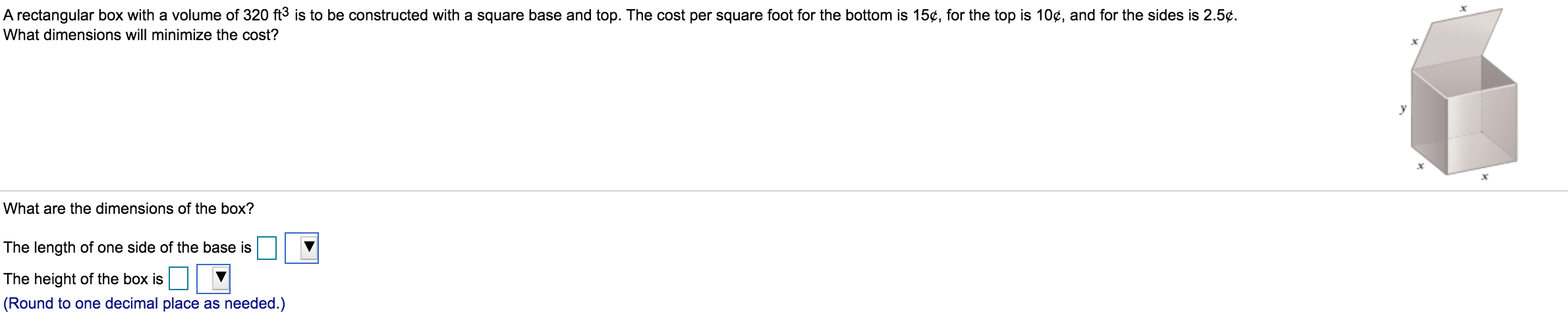 Solved A rectangular box with a volume of 320 ft3 is to be | Chegg.com