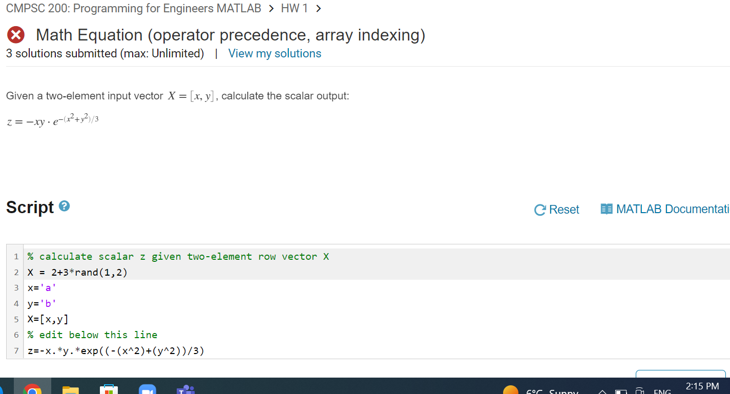 Solved Math Equation (operator precedence, array indexing) 3 | Chegg.com