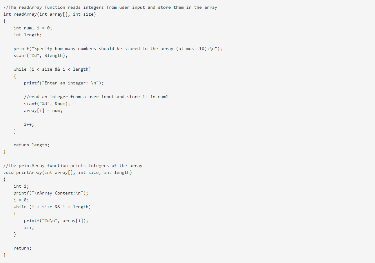 Solved //The readArray function reads integers from user | Chegg.com